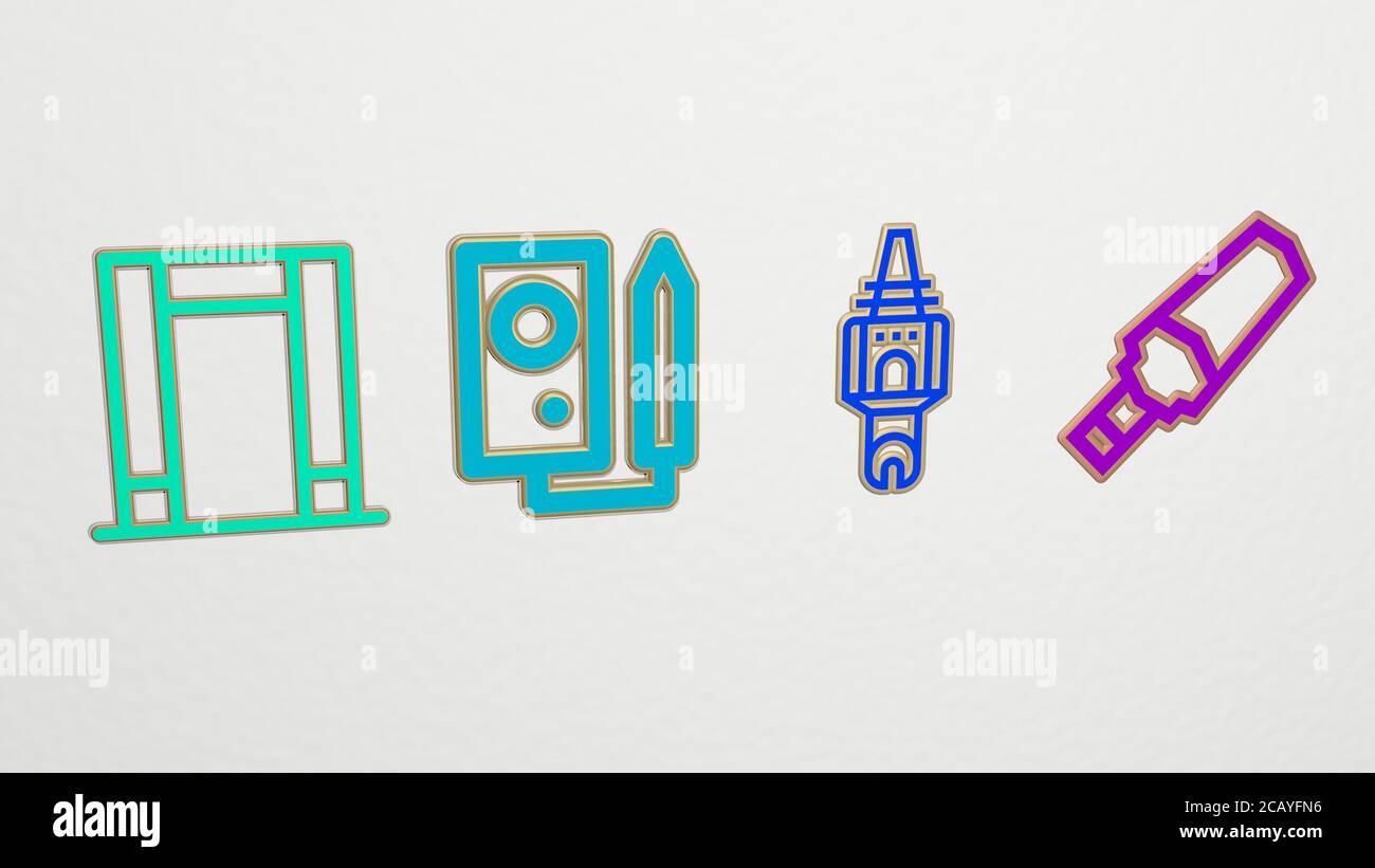 DETECTOR 4 icons set. 3D illustration. equipment and security Stock ...