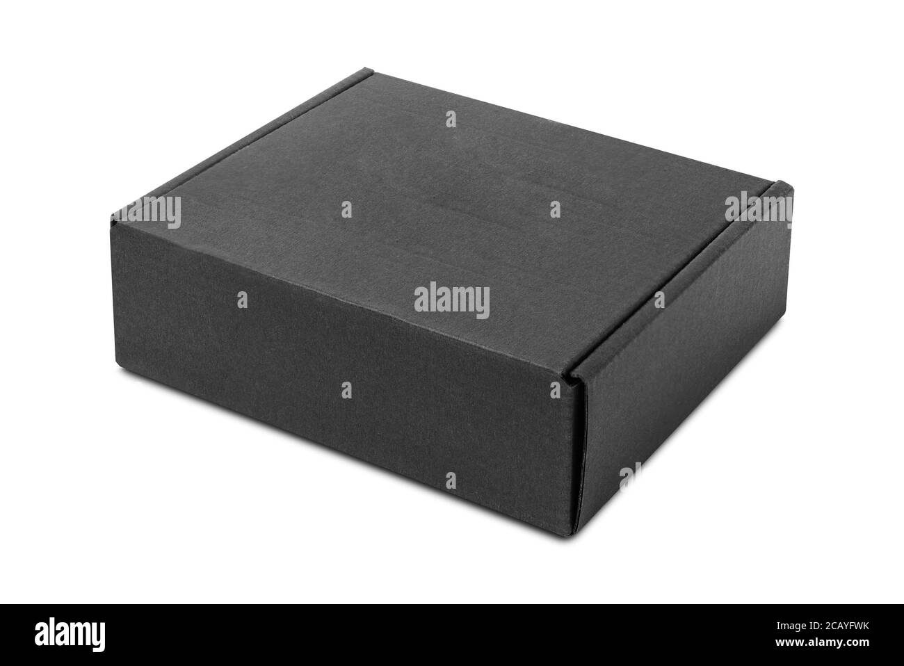 close-up single carton box isolated on white background, black parcel ...
