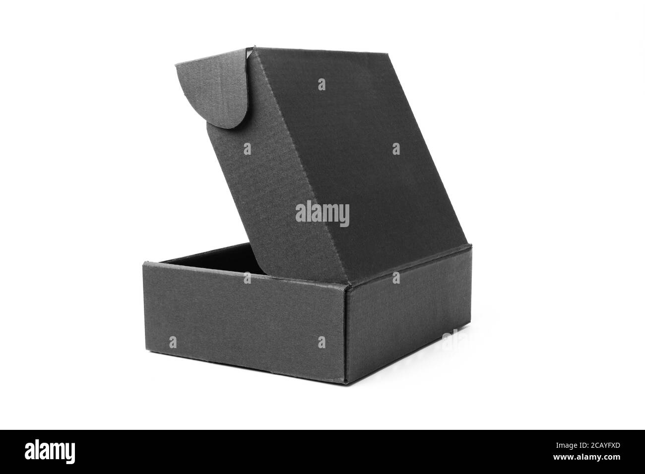 close-up single carton box open empty isolated on white background ...