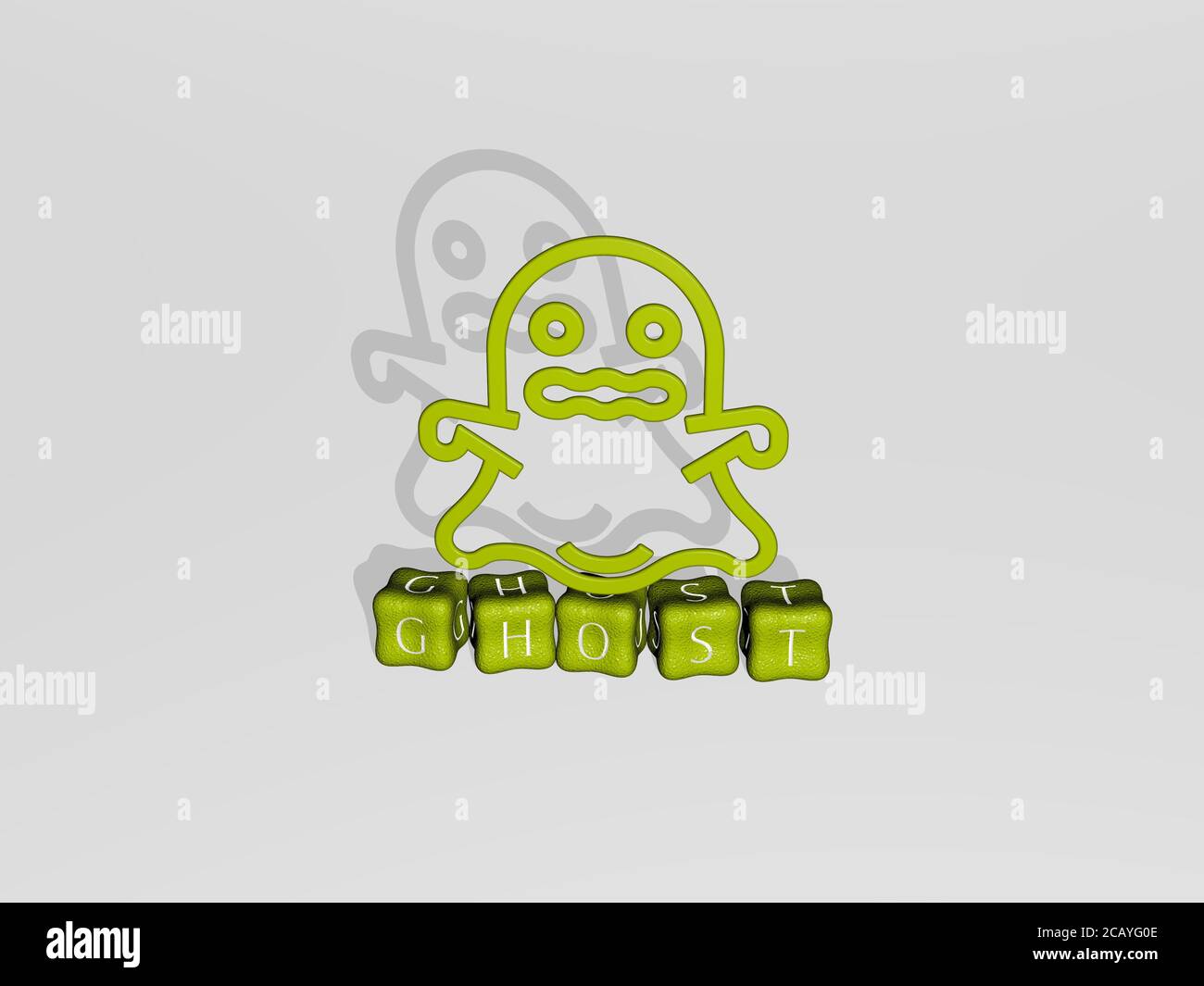 ghost 3D icon on cubic text. 3D illustration. halloween and background ...