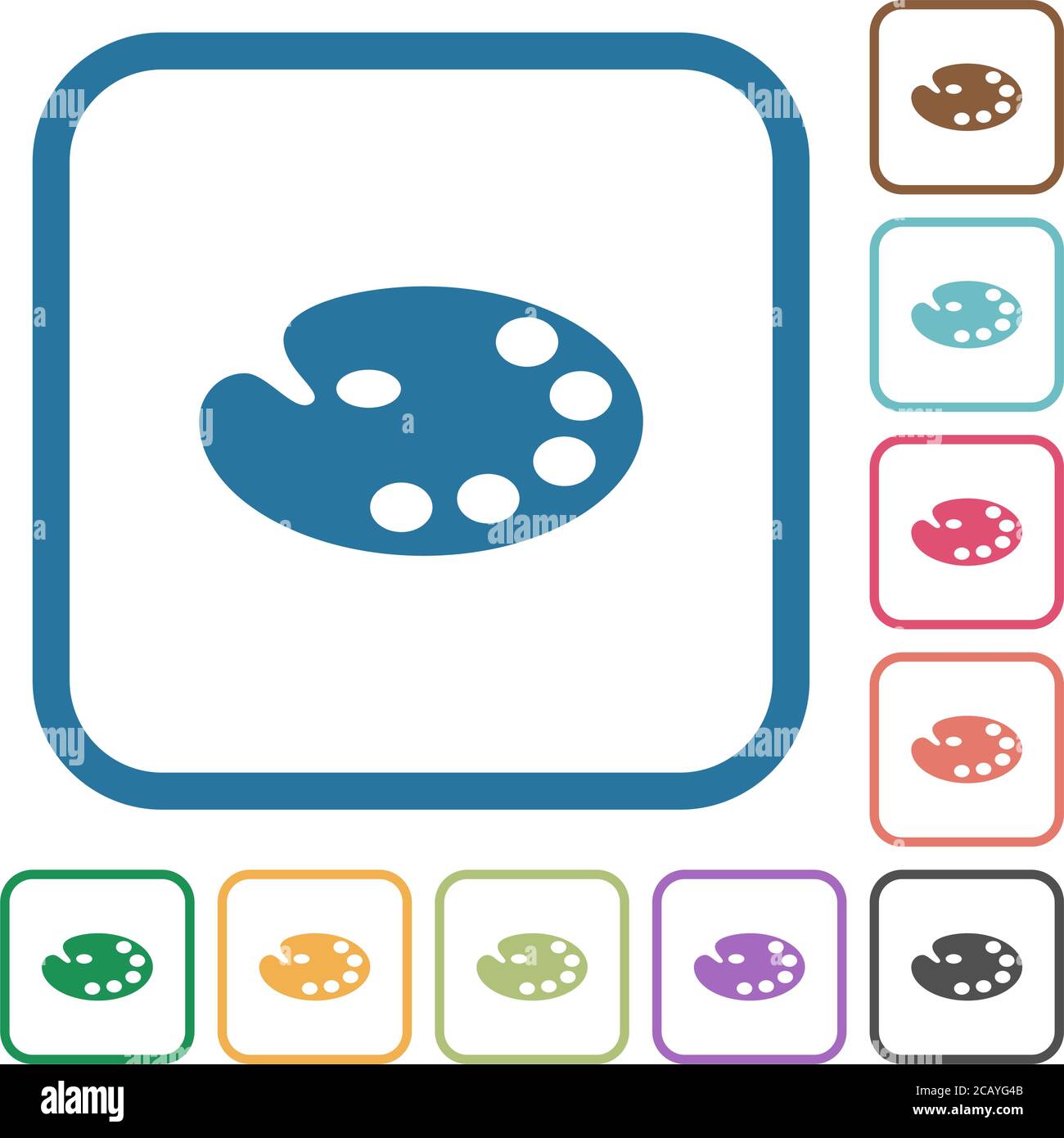 Color palette simple icons in color rounded square frames on white ...