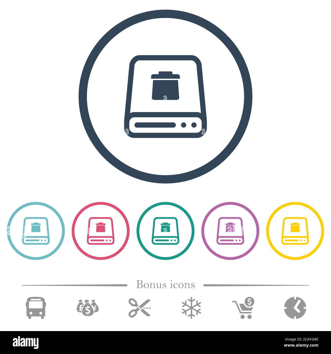 Delete from hard disk flat color icons in round outlines. 6 bonus icons ...
