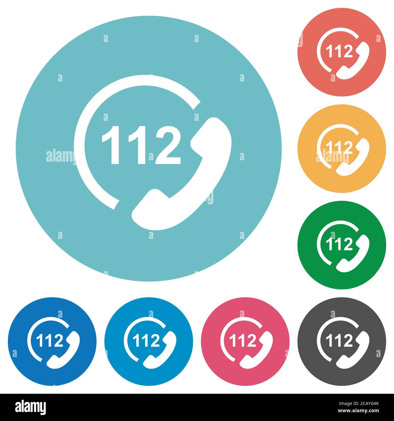Emergency call 112 flat white icons on round color backgrounds Stock ...