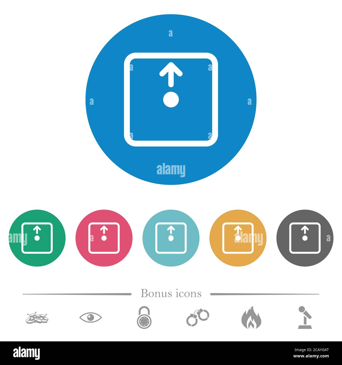 Move object up flat white icons on round color backgrounds. 6 bonus ...