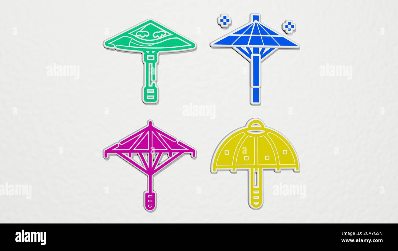 WAGASA colorful set of icons. 3D illustration Stock Photo - Alamy