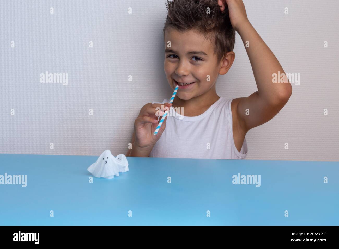 easy ghost craft for kids for haloween holiday at home, DIY, step by ...