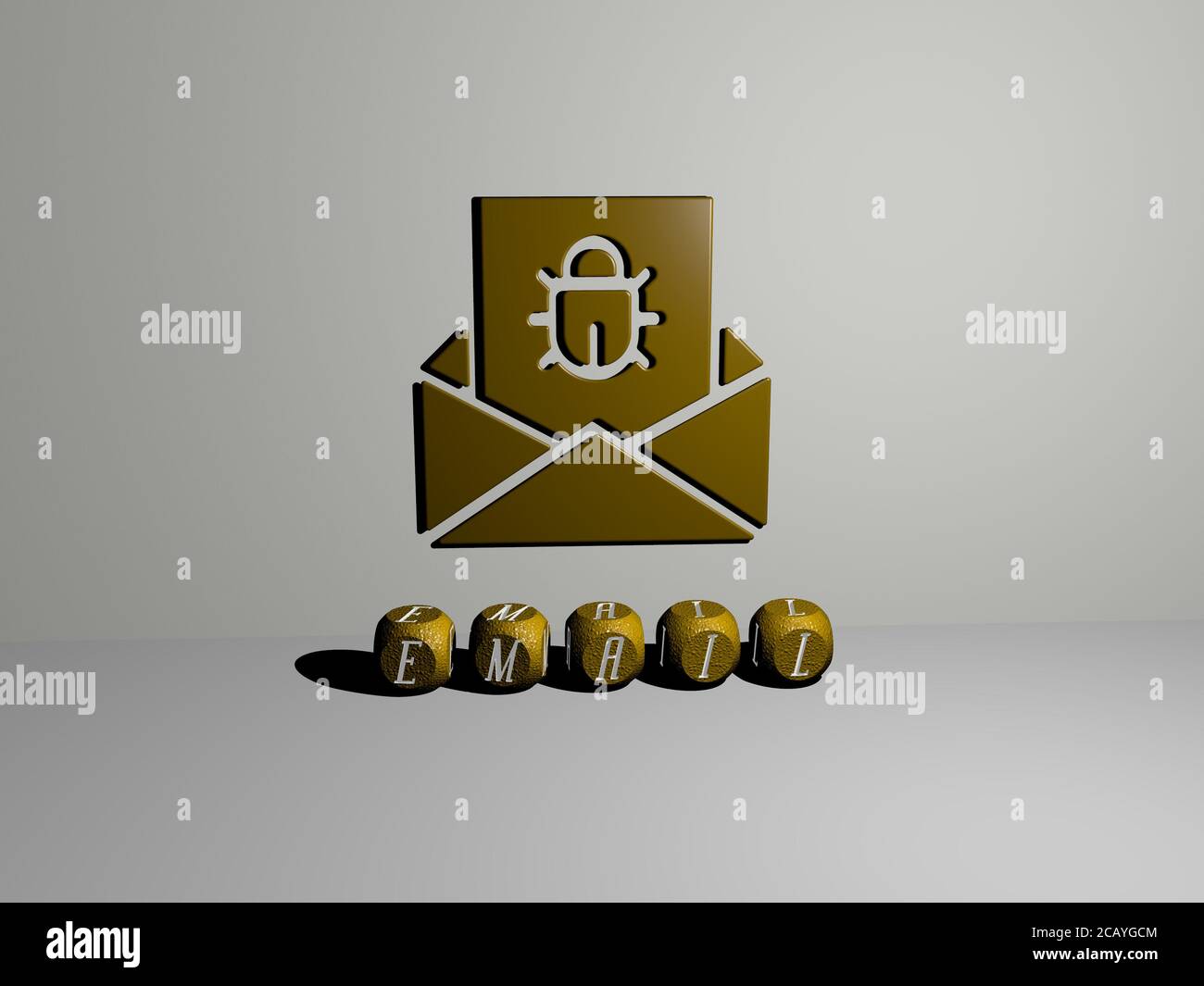 EMAIL 3D icon on the wall and text of cubic alphabets on the floor. 3D ...