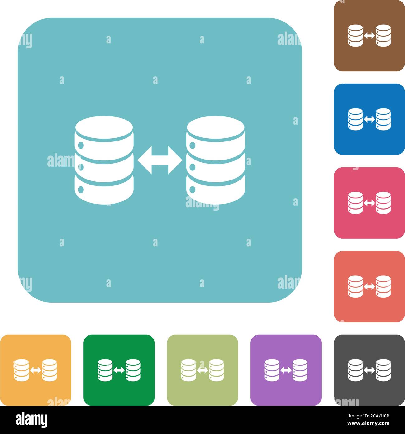 Syncronize databases white flat icons on color rounded square backgrounds Stock Vector Image ...