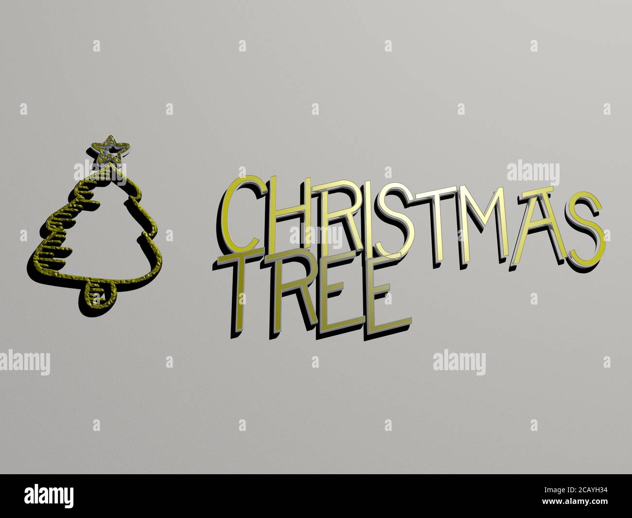 CHRISTMAS TREE icon and text on the wall. 3D illustration. background ...