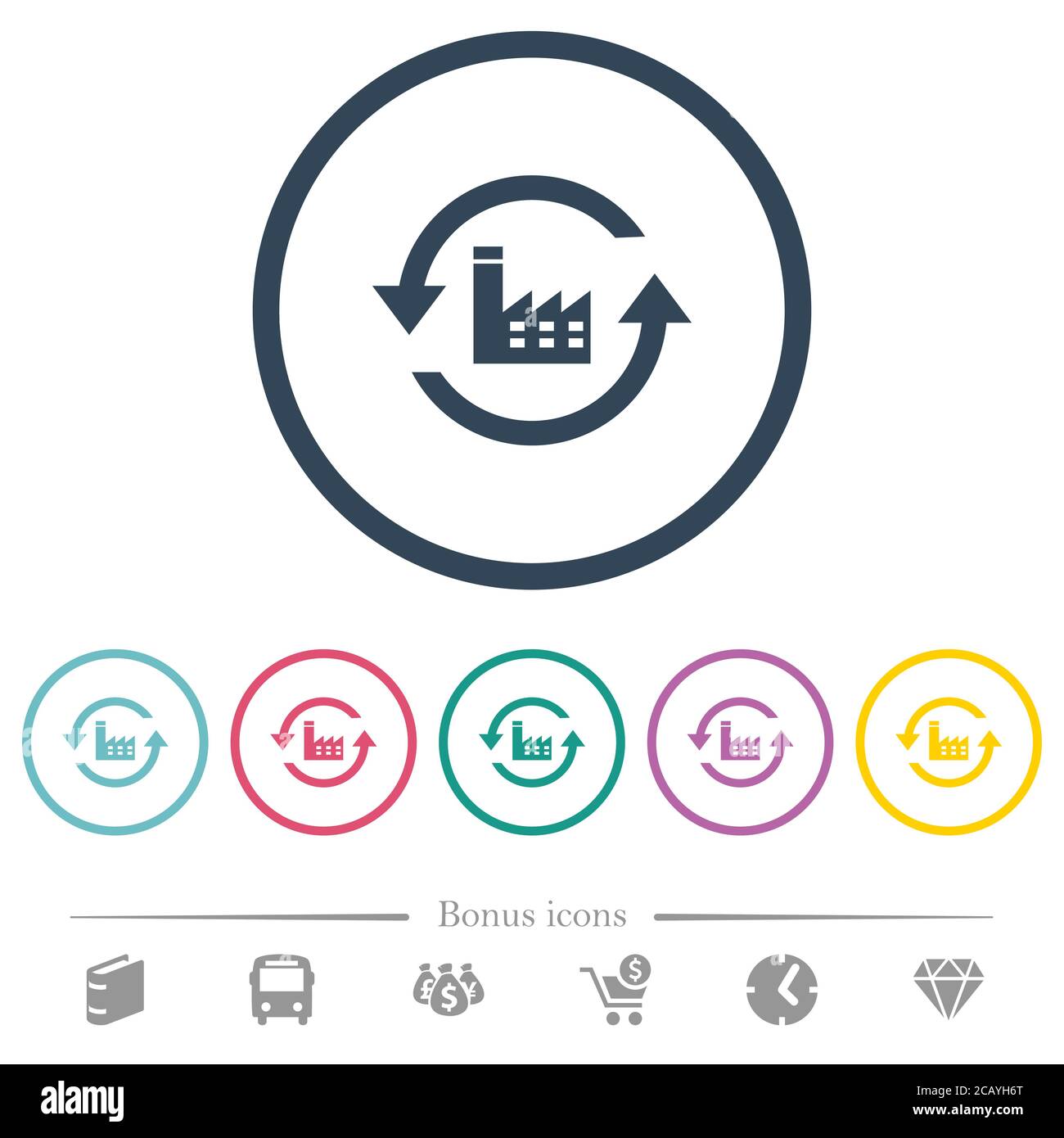Reset to factory defaults flat color icons in round outlines. 6 bonus ...