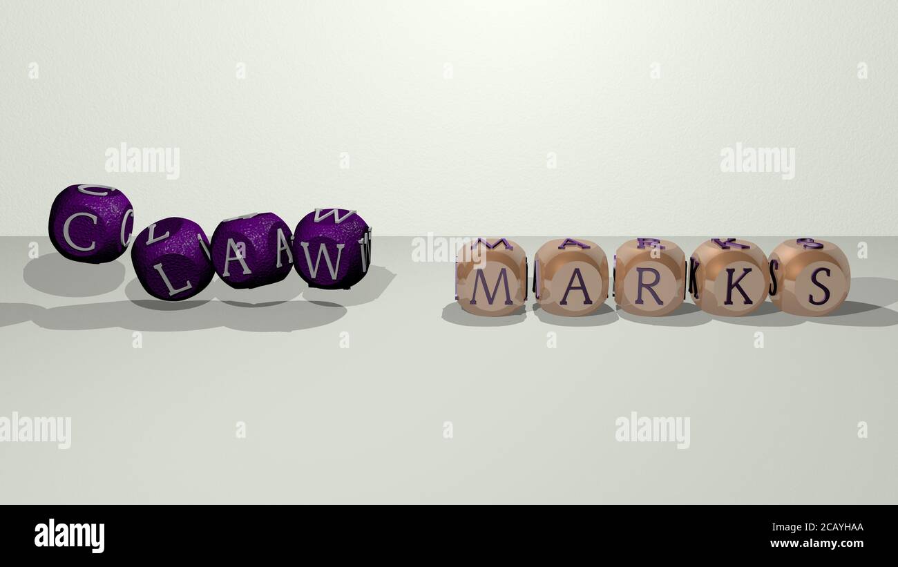 CLAW MARKS dancing cubic letters. 3D illustration. animal and ...