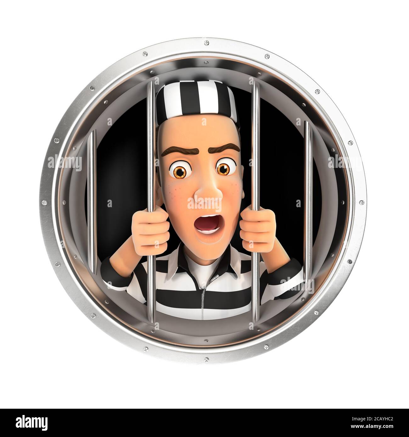 3d convict behind bars, illustration with isolated white background ...