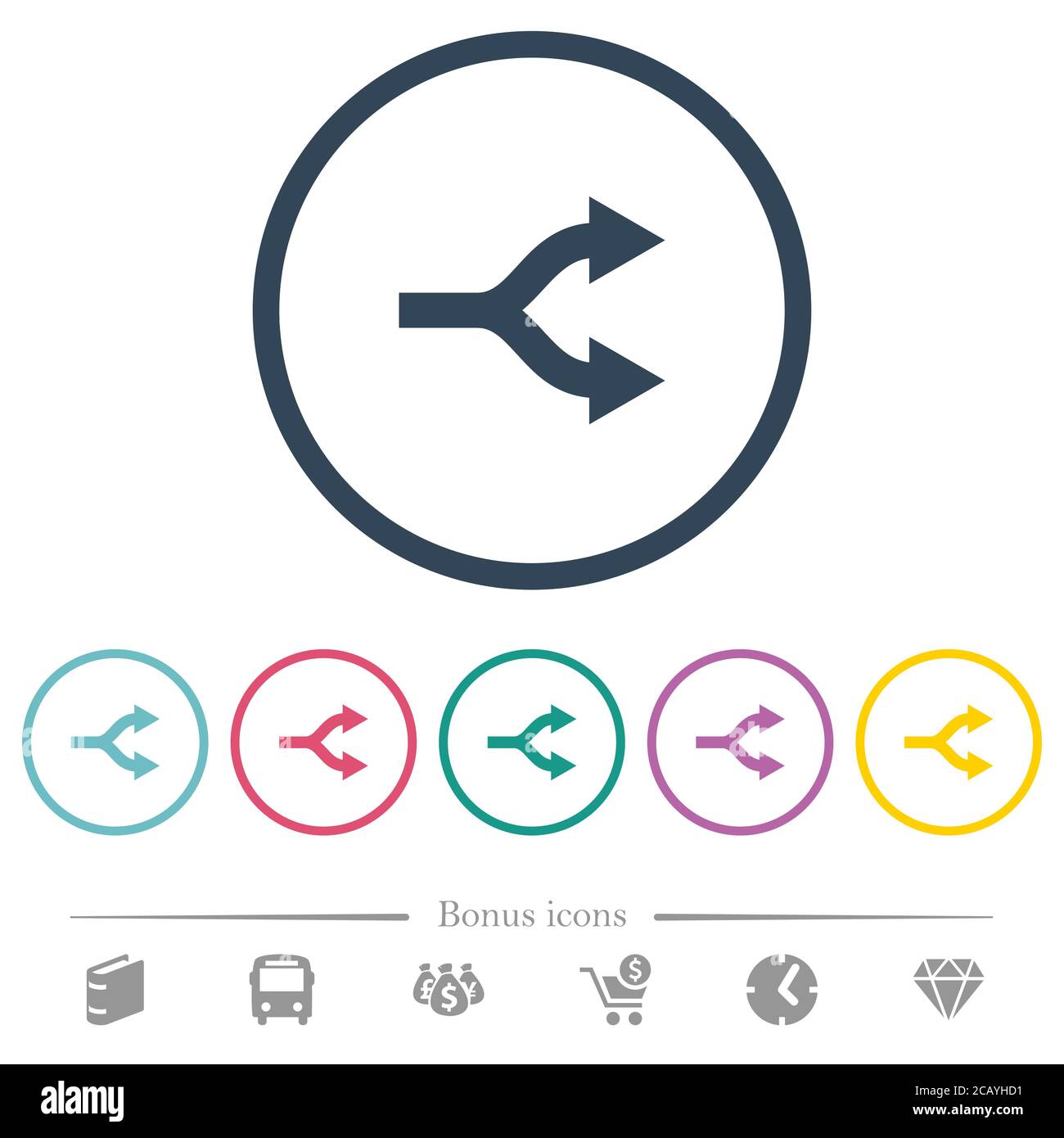 Split arrows flat color icons in round outlines. 6 bonus icons included ...