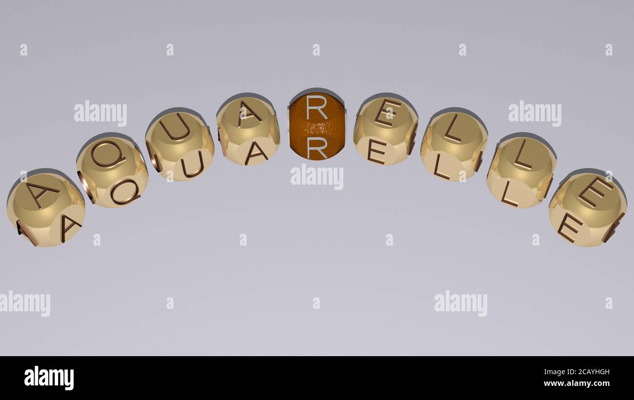 aquarelle curved text of cubic dice letters. 3D illustration ...