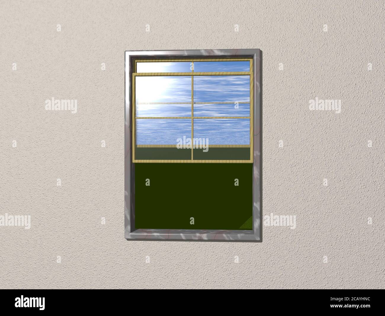 Sash window made of stone and wood on papaya whip wall opened to ...