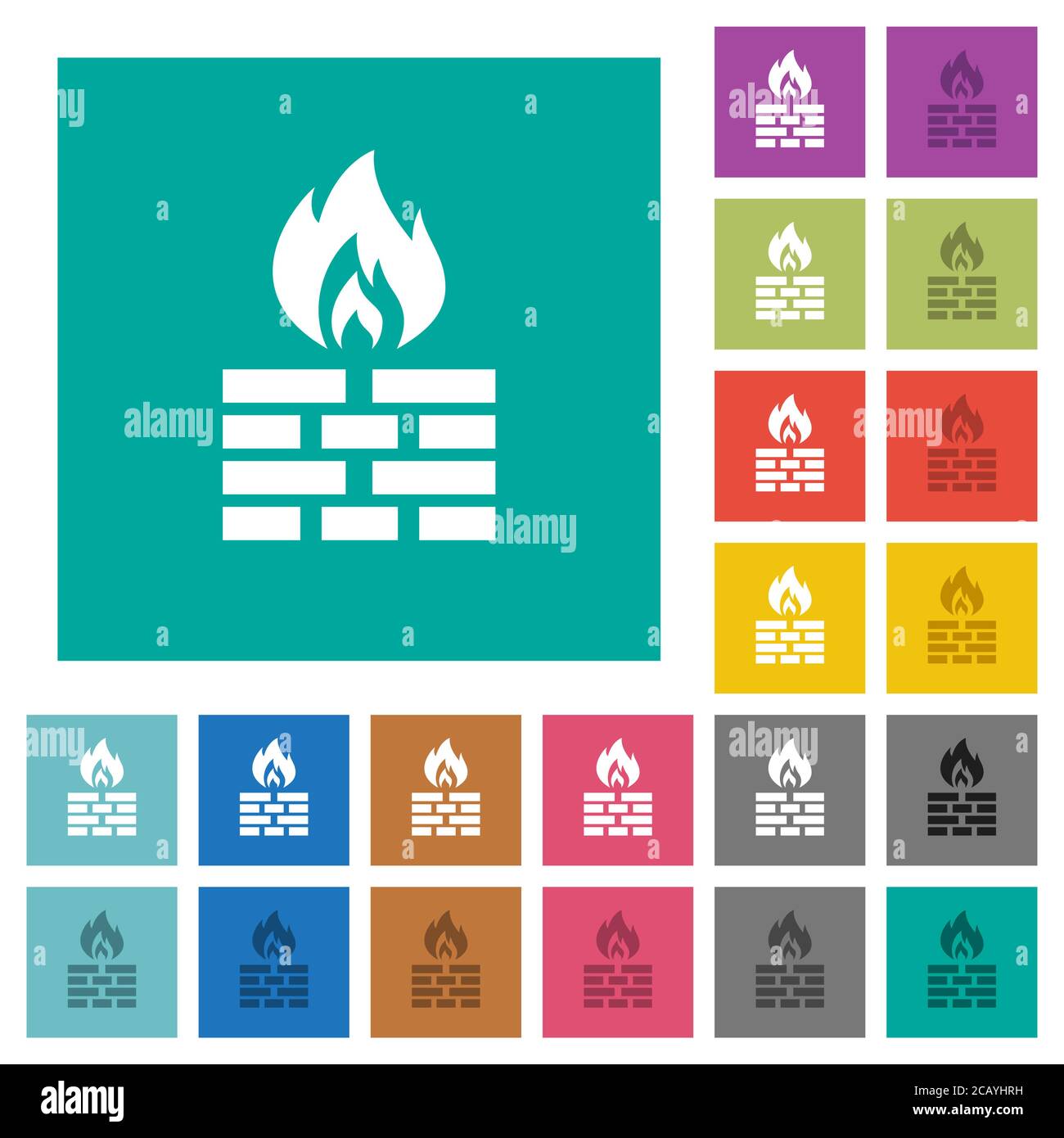 Firewall multi colored flat icons on plain square backgrounds. Included ...
