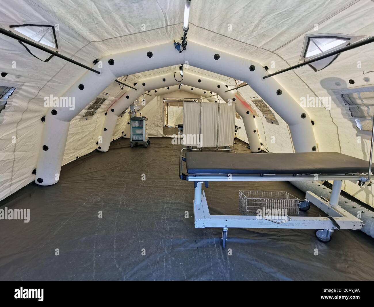 Empty hospital field tent for the first AID, a mobile medical unit for ...