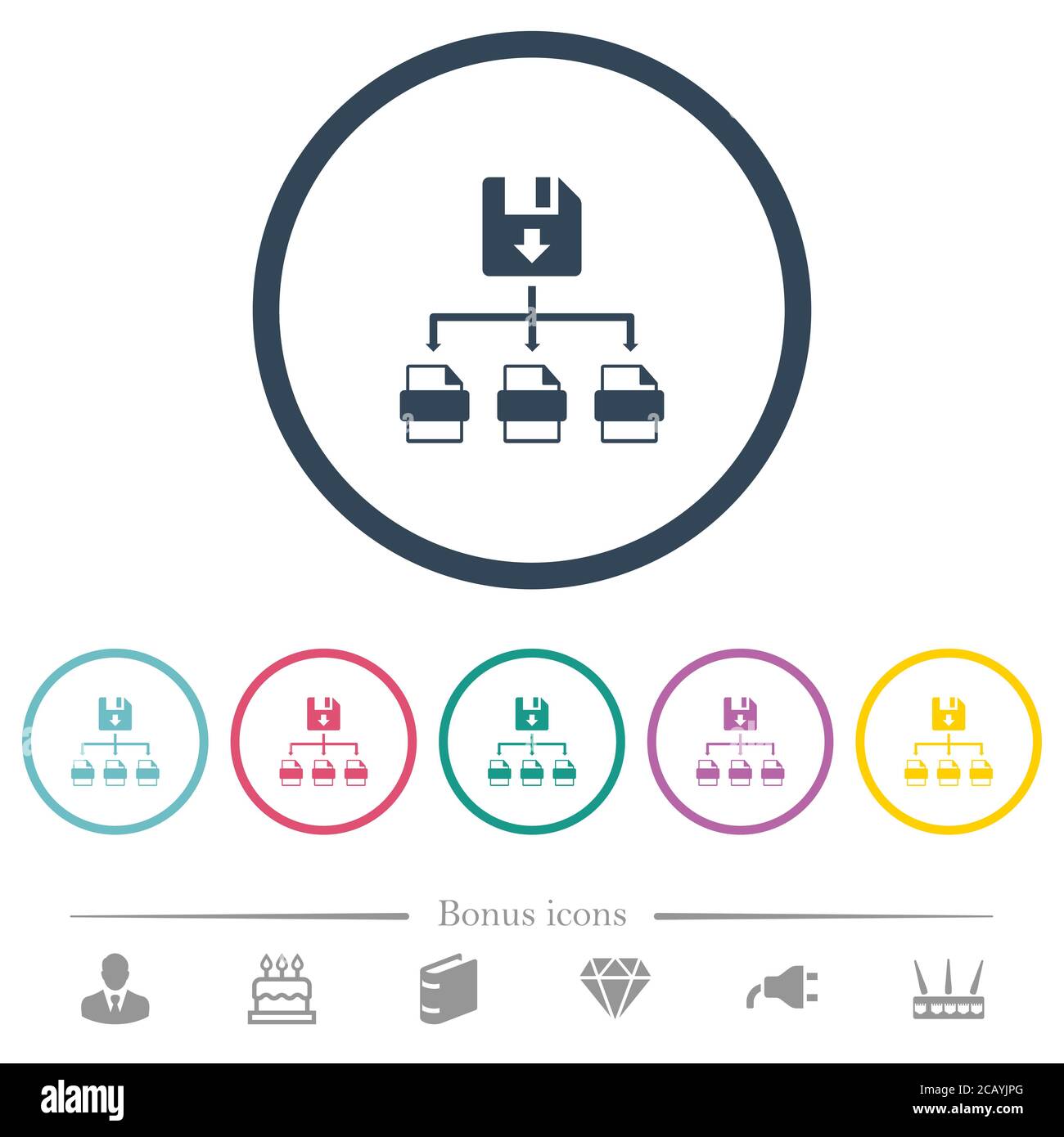 Save file as multiple format flat color icons in round outlines. 6 ...