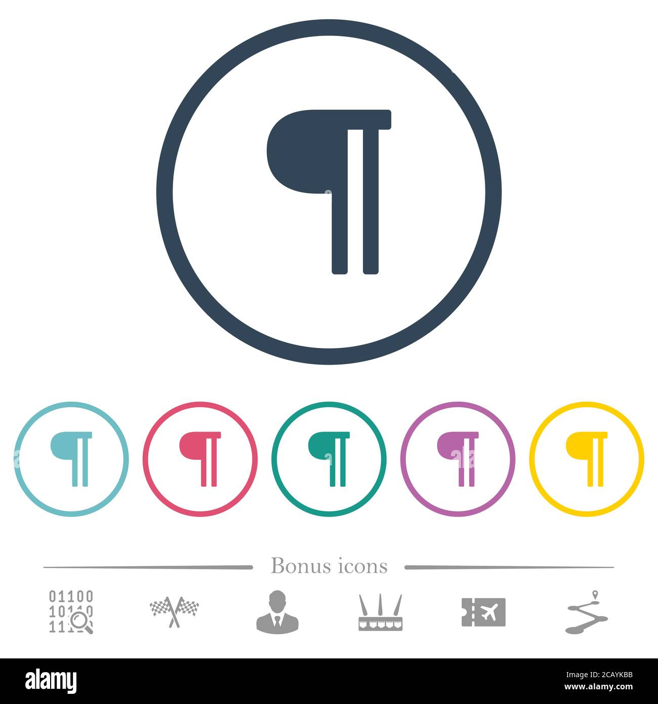 Text paragraph flat color icons in round outlines. 6 bonus icons ...