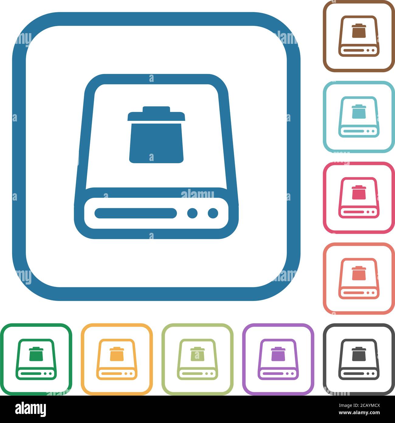 Delete from hard disk simple icons in color rounded square frames on ...