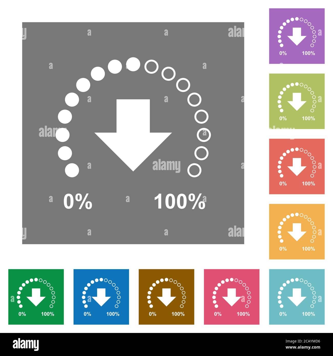 Download in progress flat icons on simple color square backgrounds ...