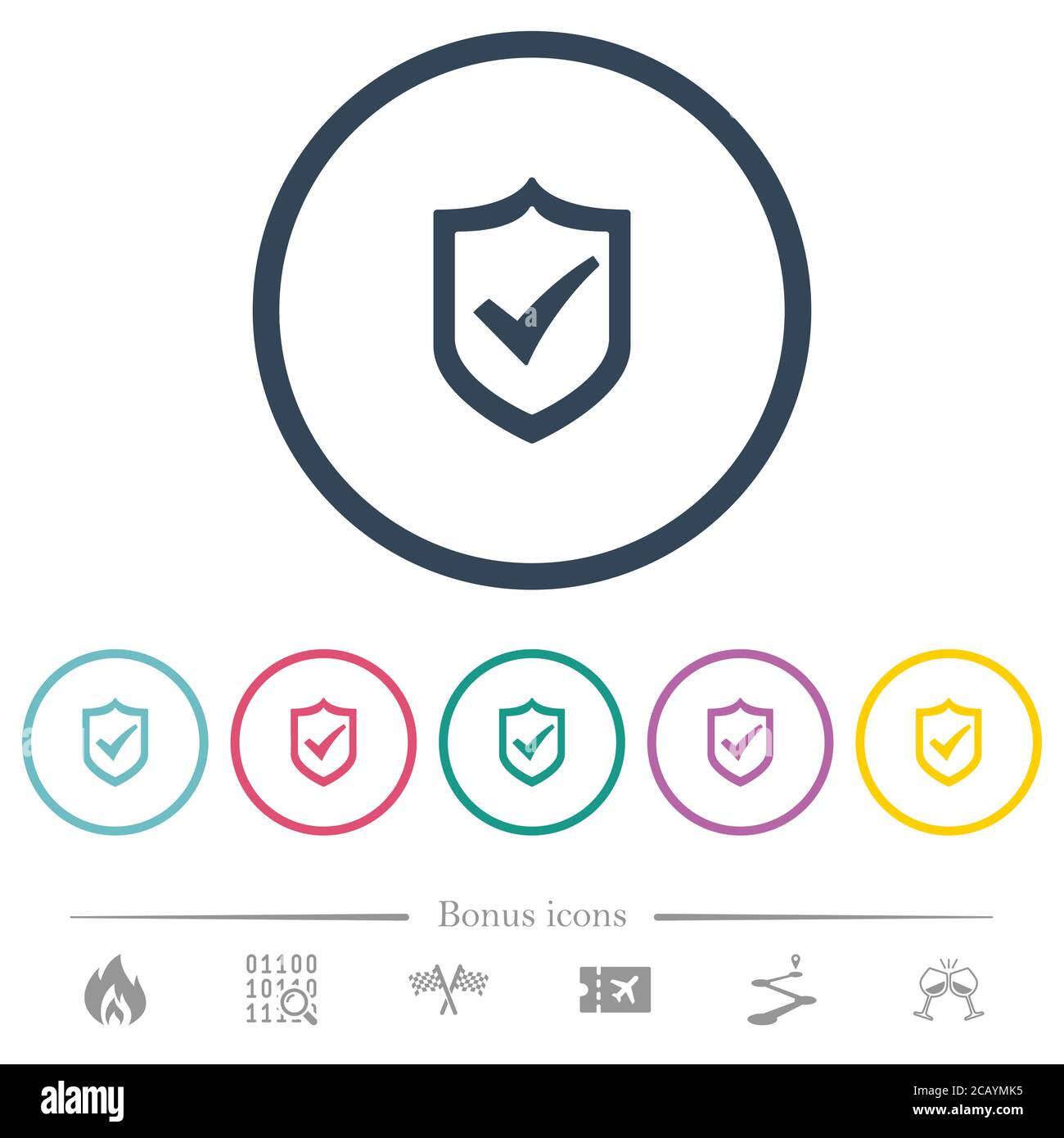 Active shield flat color icons in round outlines. 6 bonus icons ...
