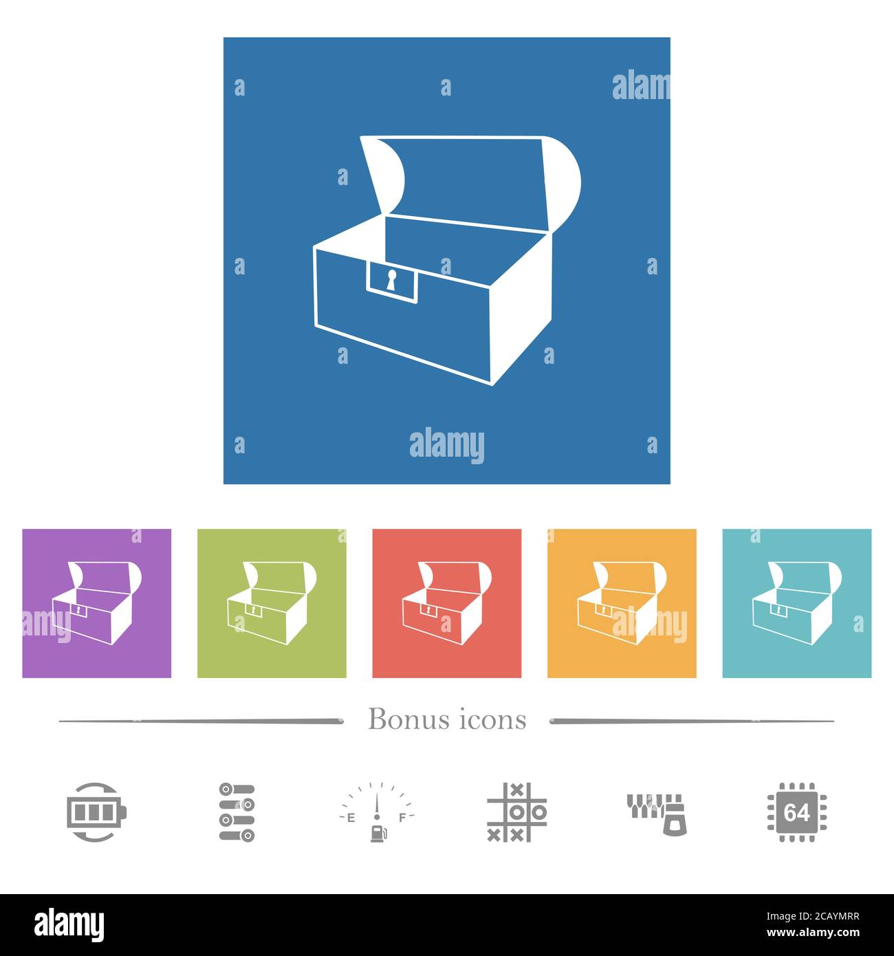 Empty open coffer flat white icons in square backgrounds. 6 bonus icons ...