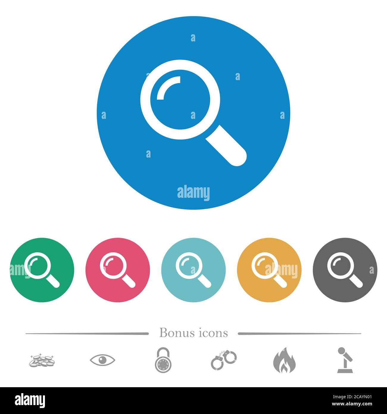 Single magnifier flat white icons on round color backgrounds. 6 bonus icons included Stock ...