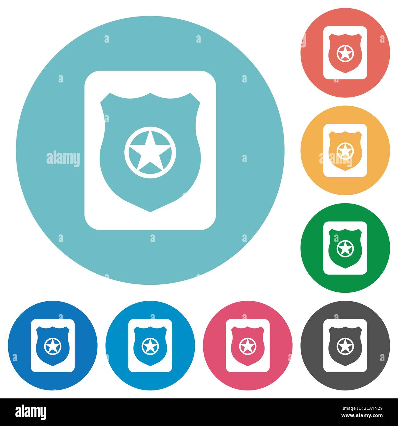 Police badge flat white icons on round color backgrounds Stock Vector ...