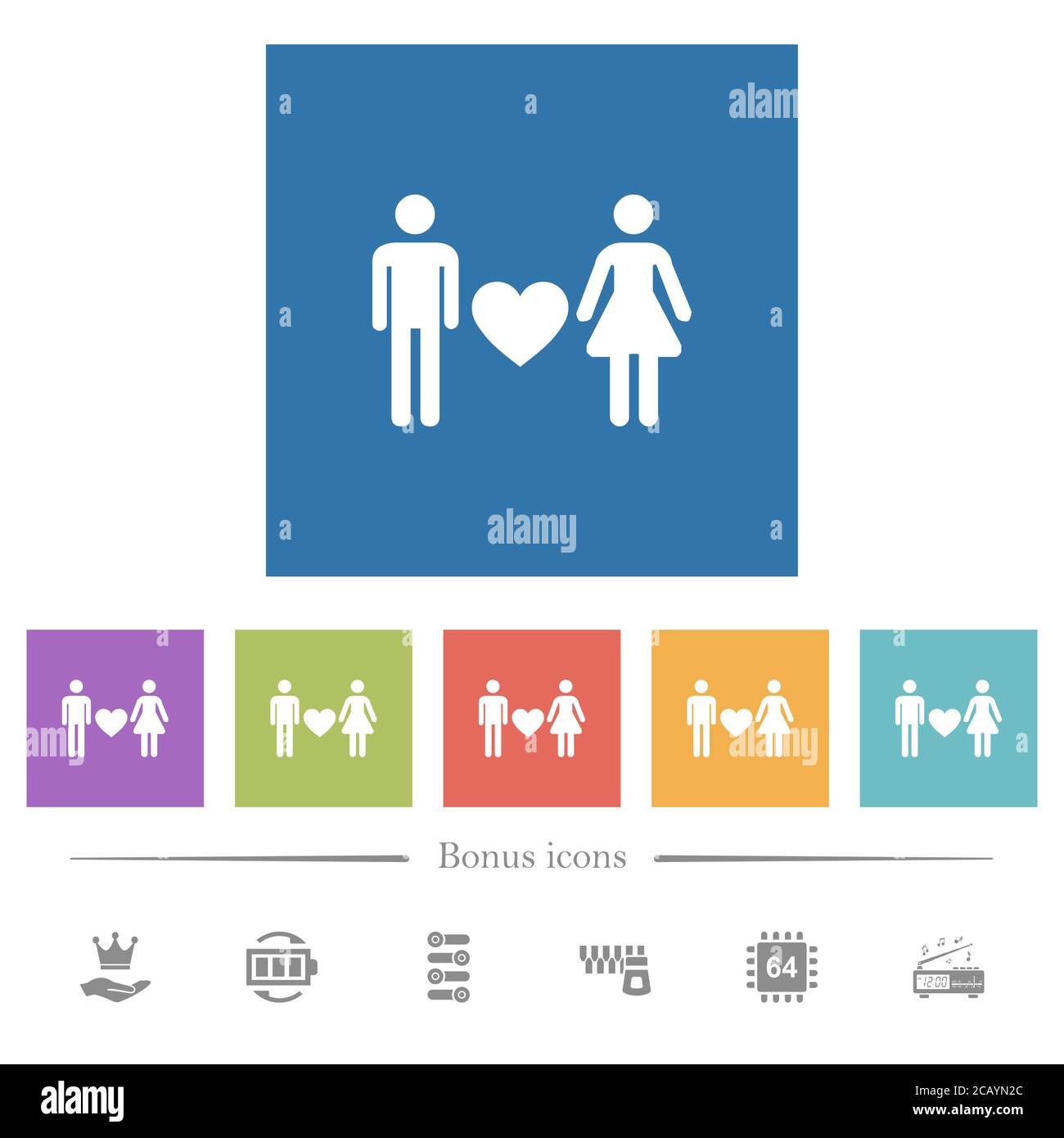 Dating flat white icons in square backgrounds. 6 bonus icons included ...