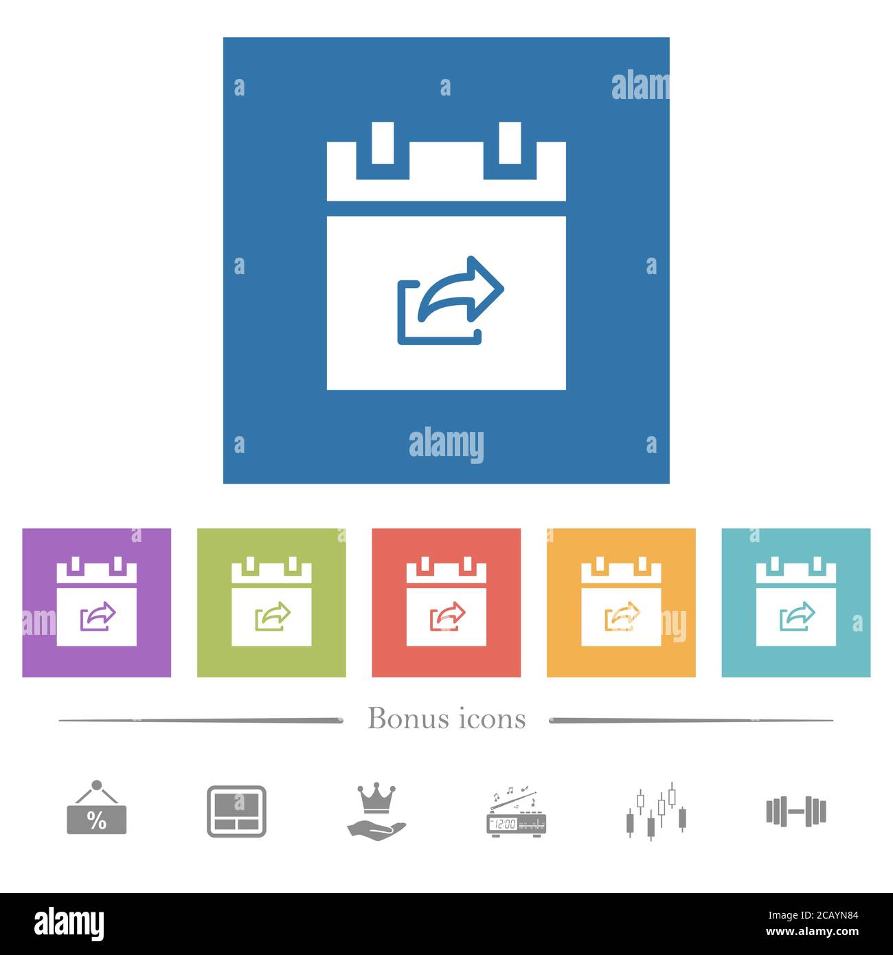 Export schedule item flat white icons in square backgrounds. 6 bonus ...