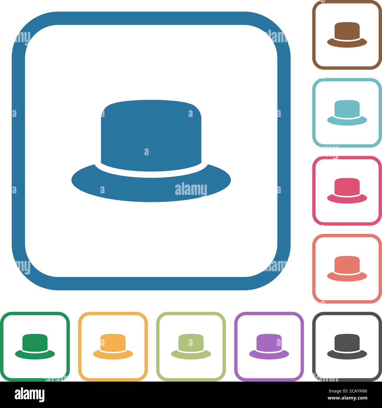 Hat simple icons in color rounded square frames on white background ...
