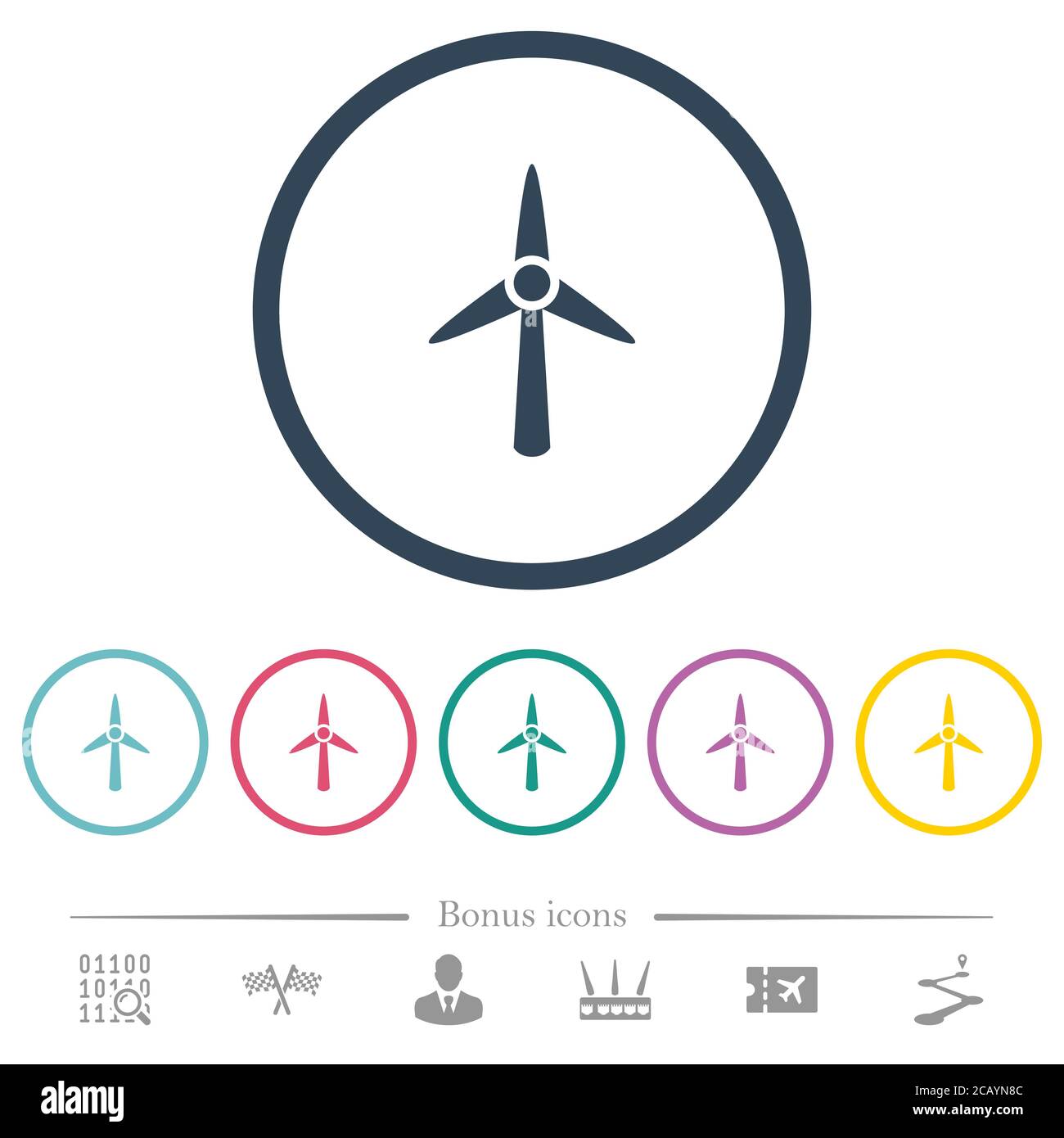 Wind turbine flat color icons in round outlines. 6 bonus icons included ...