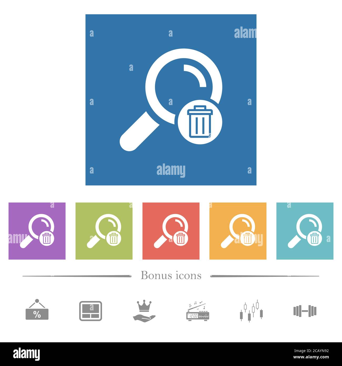 Delete search flat white icons in square backgrounds. 6 bonus icons ...