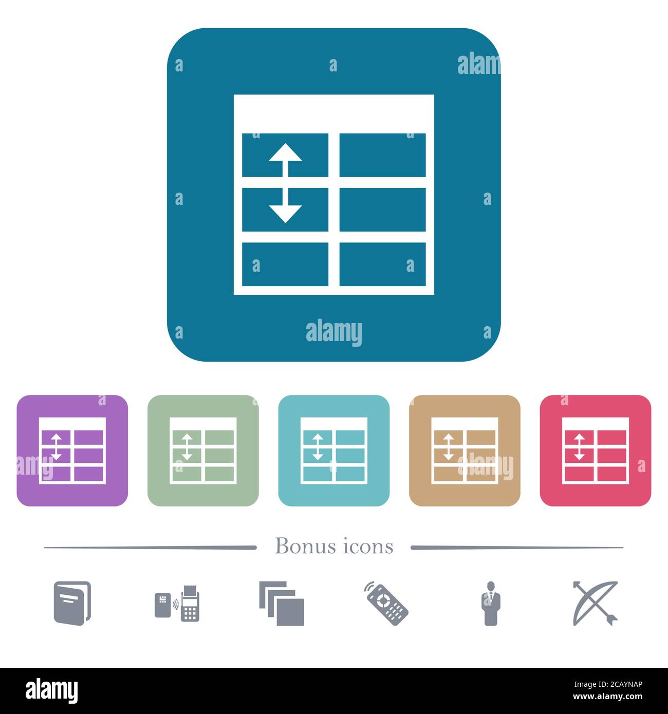 Spreadsheet adjust table row height white flat icons on color rounded square backgrounds. 6 ...