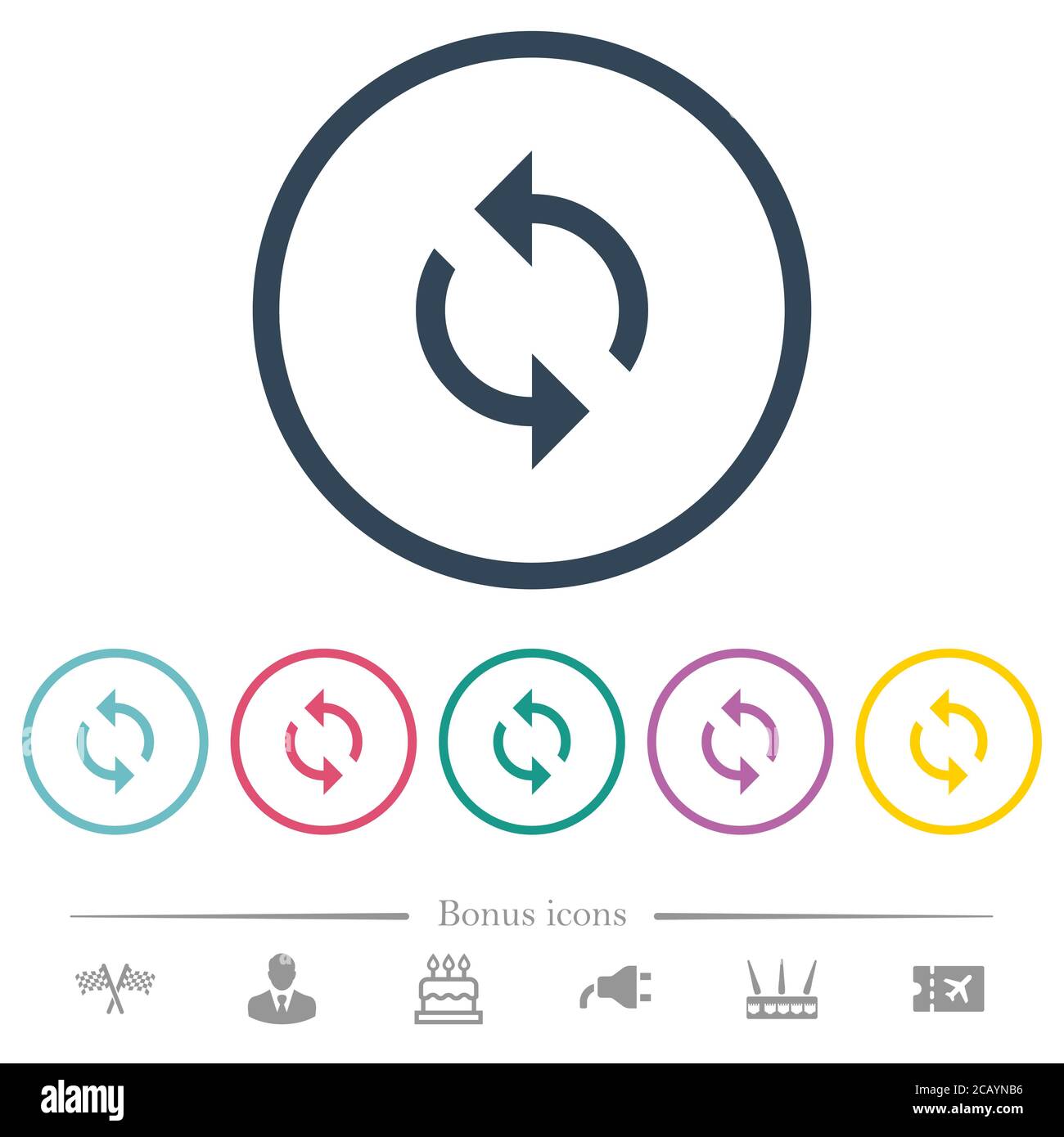 Programming loop flat color icons in round outlines. 6 bonus icons ...