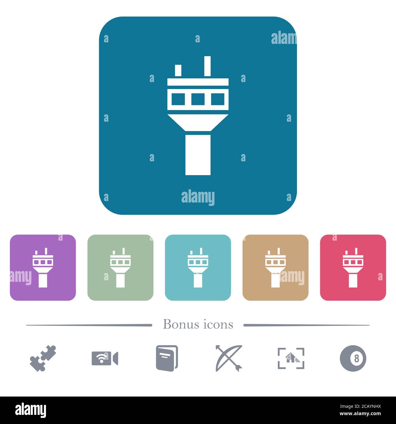 Air control tower white flat icons on color rounded square backgrounds ...