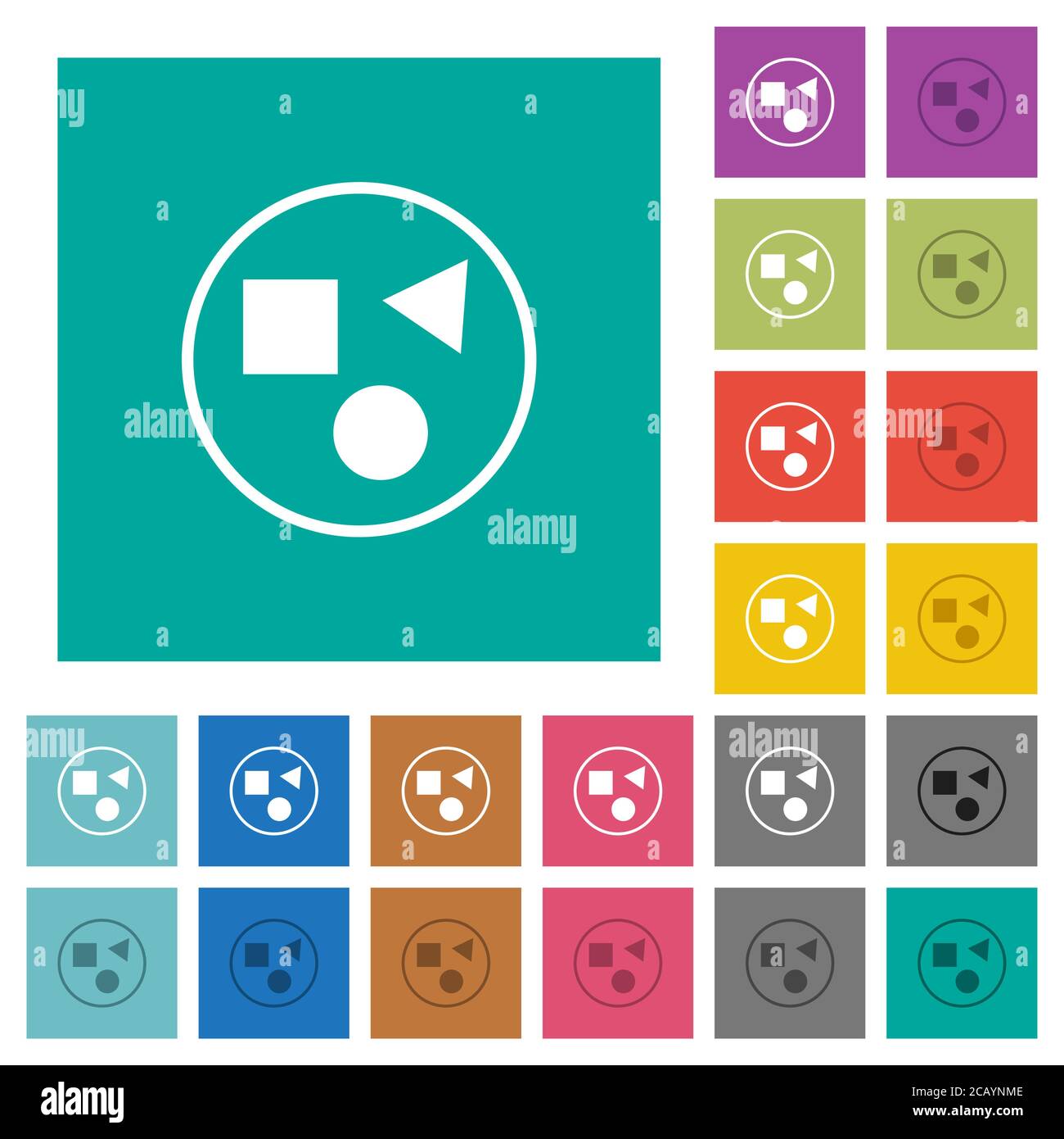 Grouping elements multi colored flat icons on plain square backgrounds ...