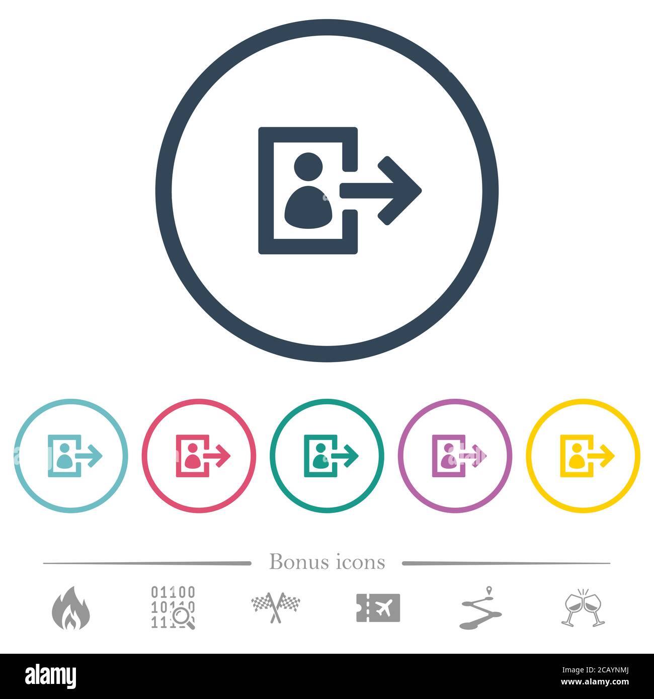 User logout flat color icons in round outlines. 6 bonus icons included ...