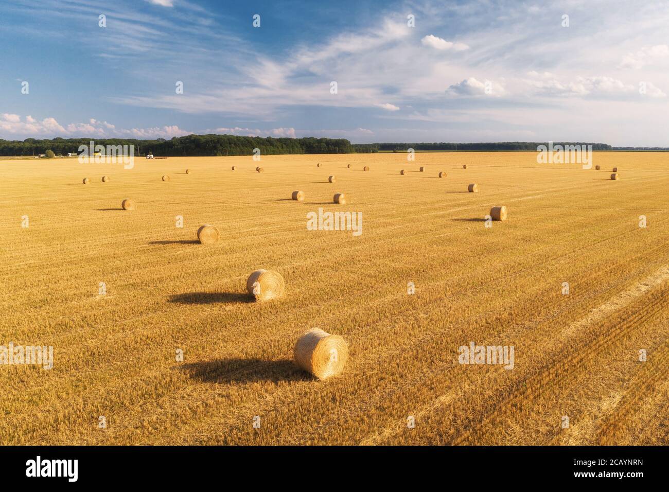Aerial view of hay bales in summer. Top view of hay stacks Stock Photo ...