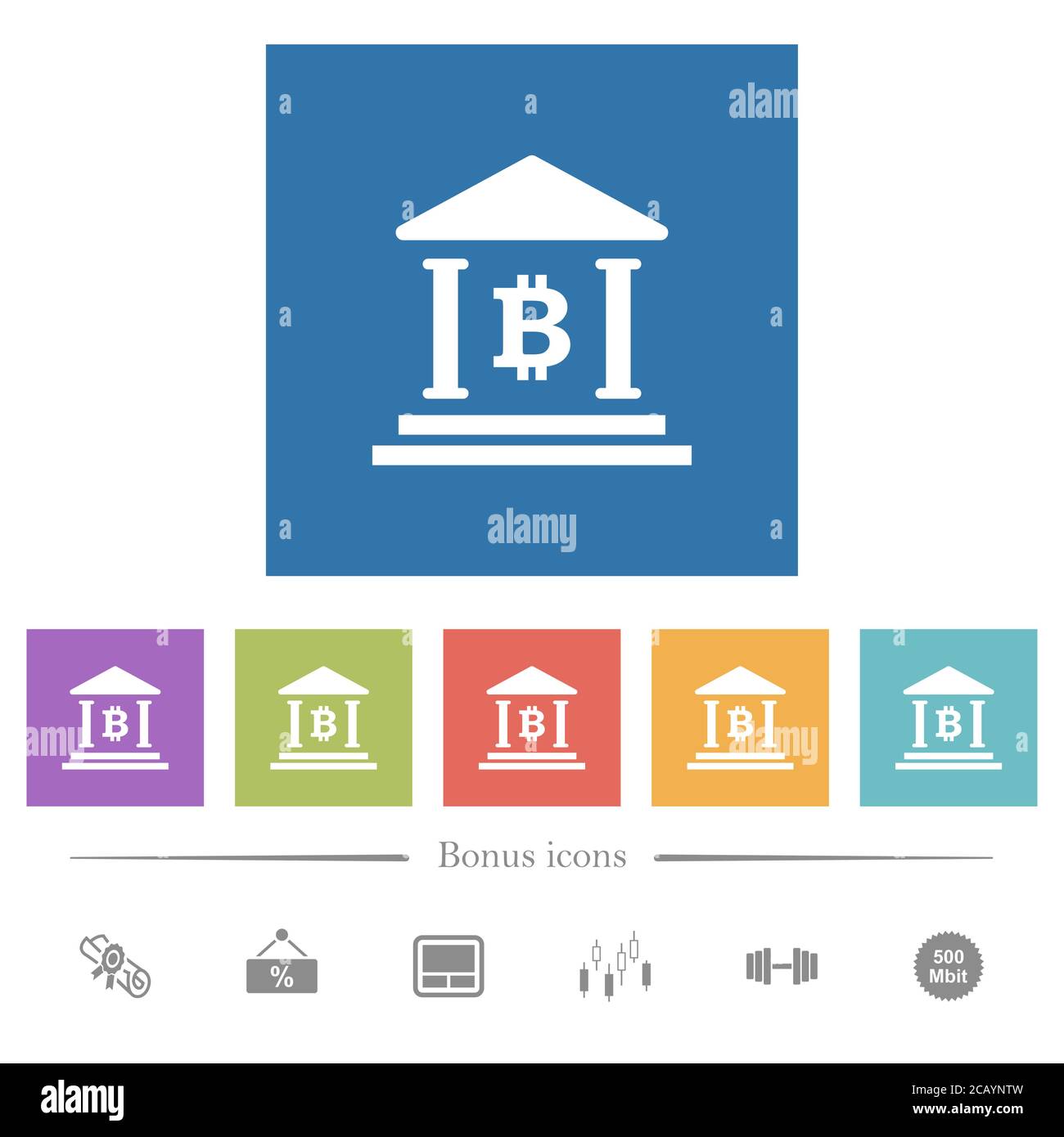 Bitcoin bank office flat white icons in square backgrounds. 6 bonus ...