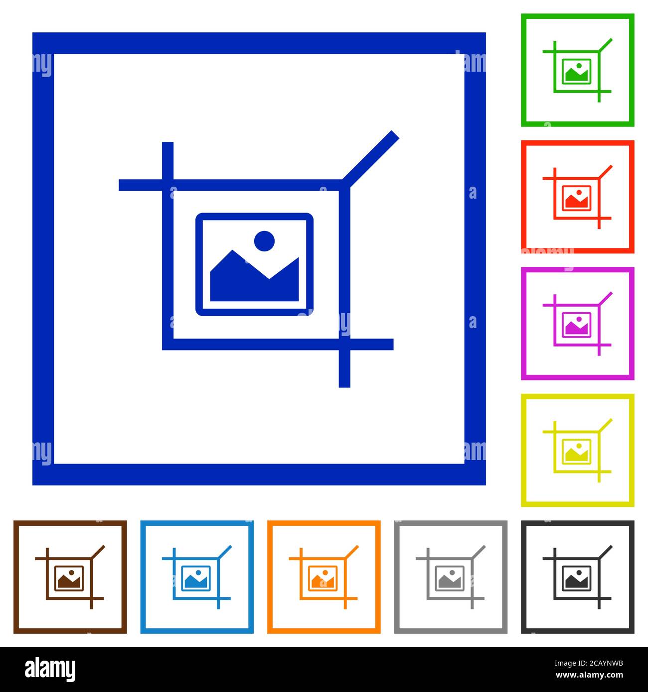 Crop picture flat color icons in square frames on white background ...
