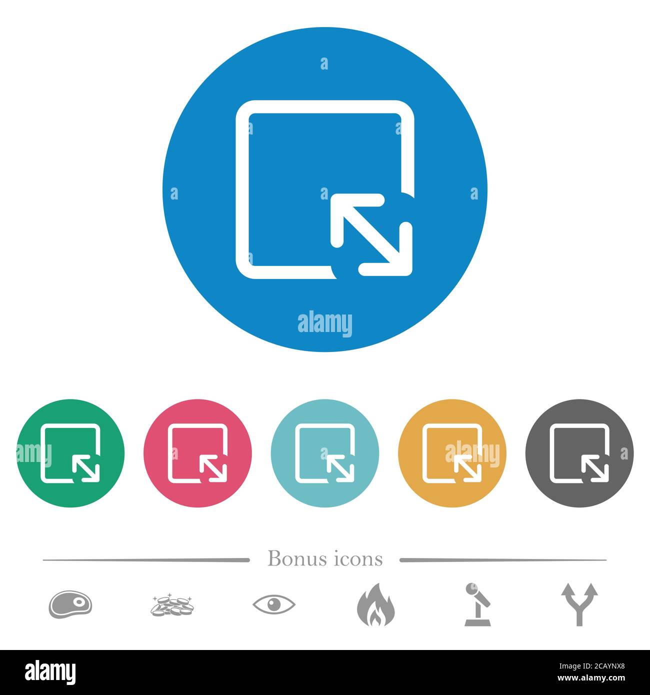 Resize object flat white icons on round color backgrounds. 6 bonus ...