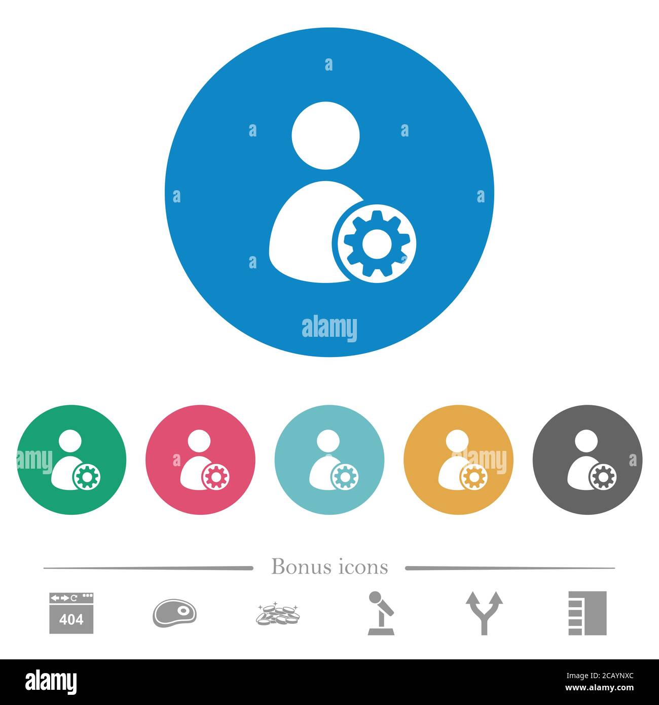User account settings flat white icons on round color backgrounds. 6 ...