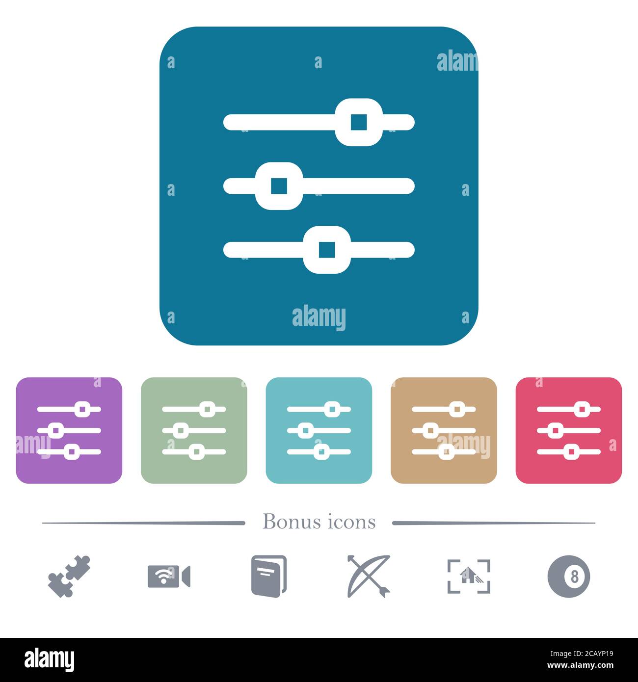 Horizontal adjustment white flat icons on color rounded square ...