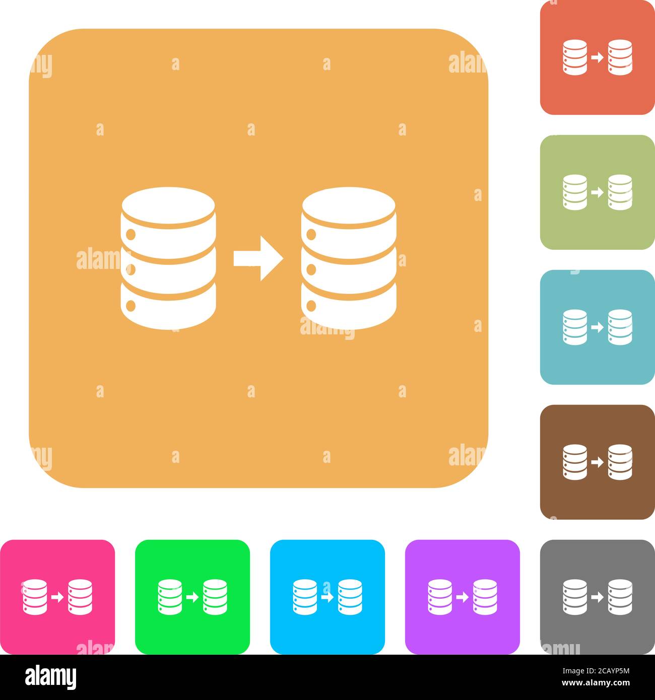 Database mirroring flat icons on rounded square vivid color backgrounds ...