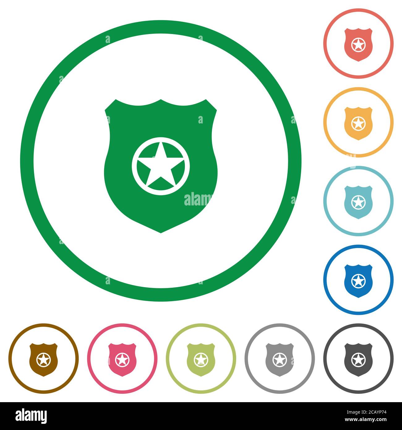 Police badge flat color icons in round outlines on white background ...