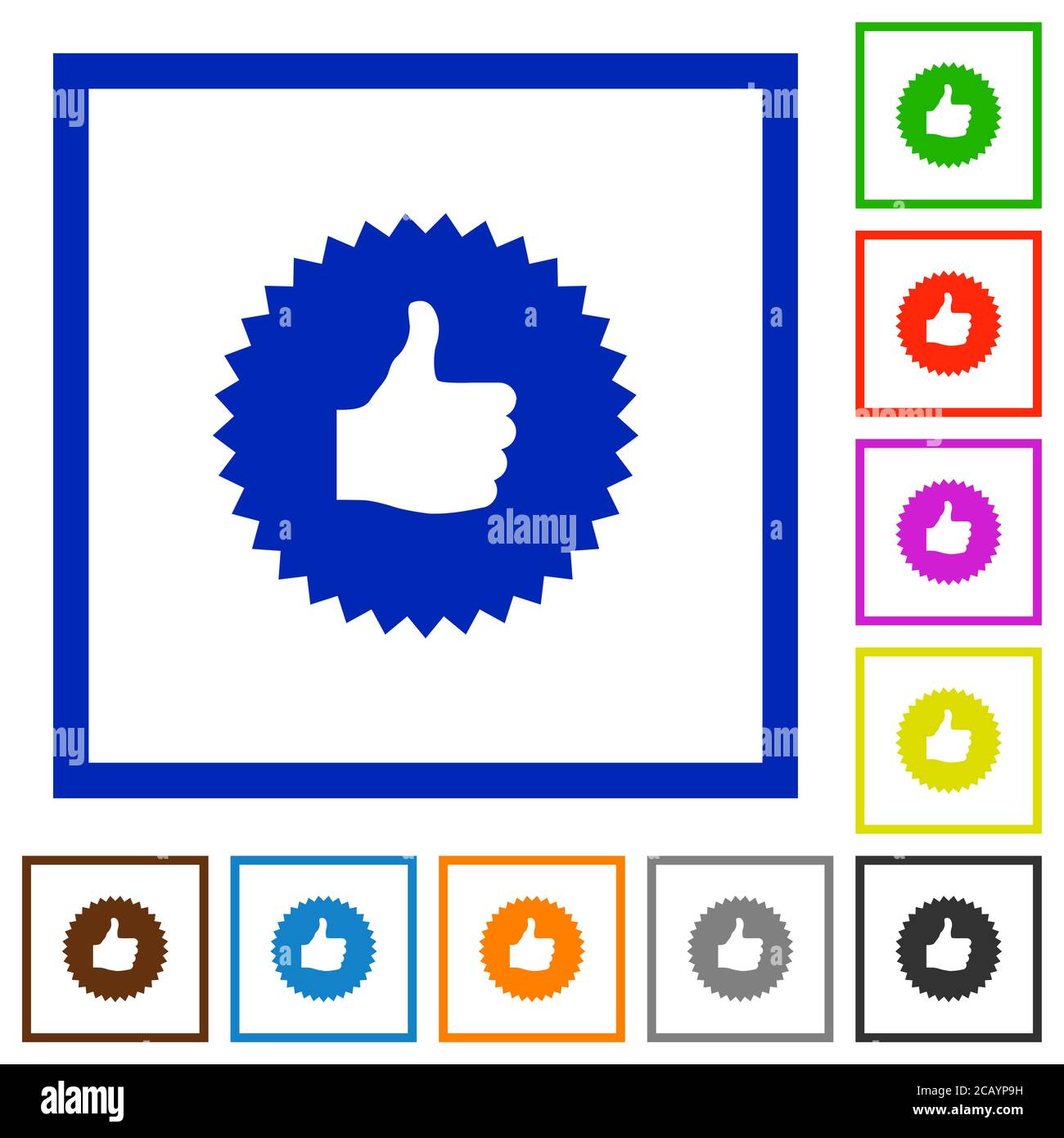 Thumbs up sticker flat color icons in square frames on white background ...