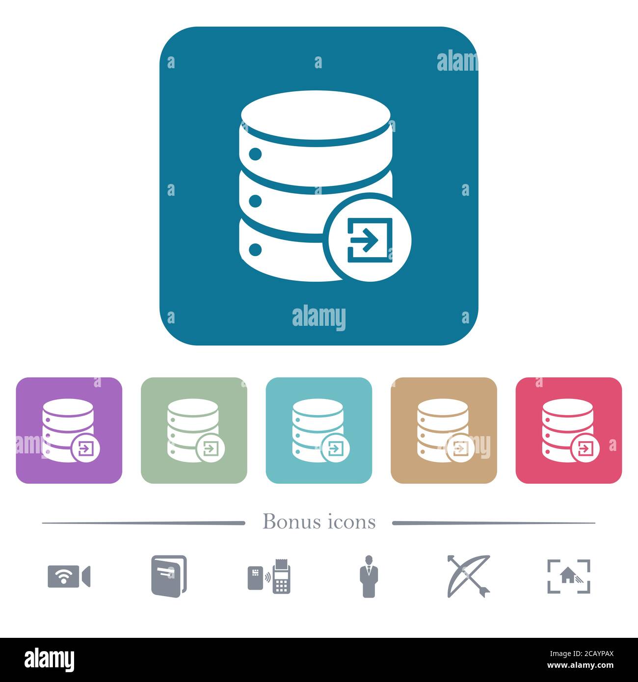 Import database white flat icons on color rounded square backgrounds. 6 ...
