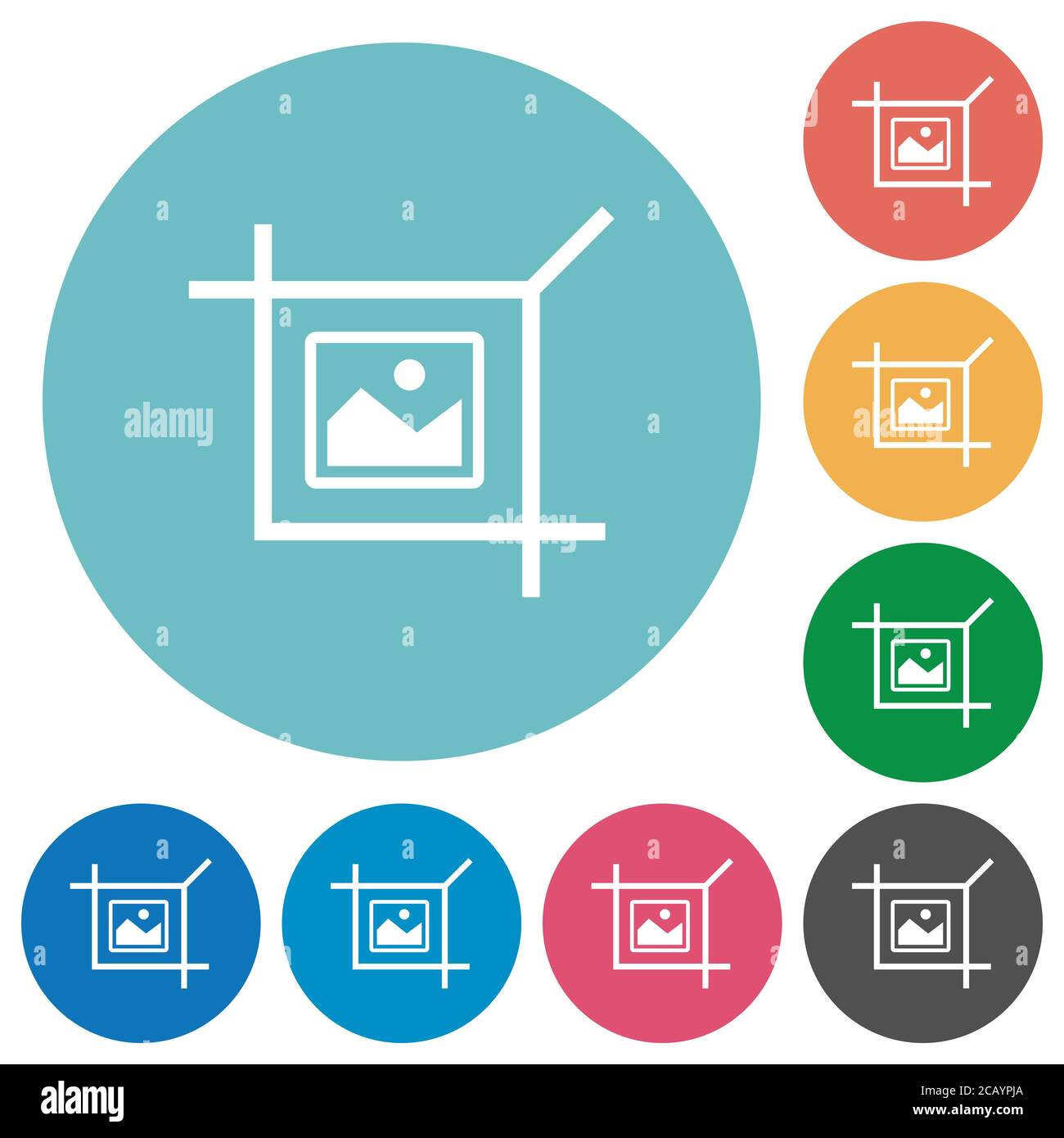 Crop picture flat white icons on round color backgrounds Stock Vector ...